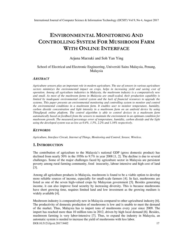 Environmental Monitoring and Controlling System for Mushroom Farm with ...