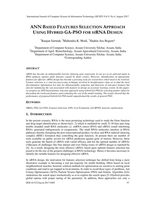 ANN Based Features Selection Approach Using Hybrid GA-PSO for Sirna Design | PDF