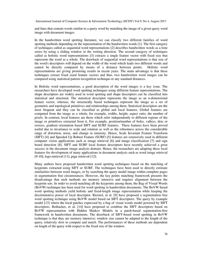 Bag Of Visual Words For Word Spotting In Handwritten Documents Based On
