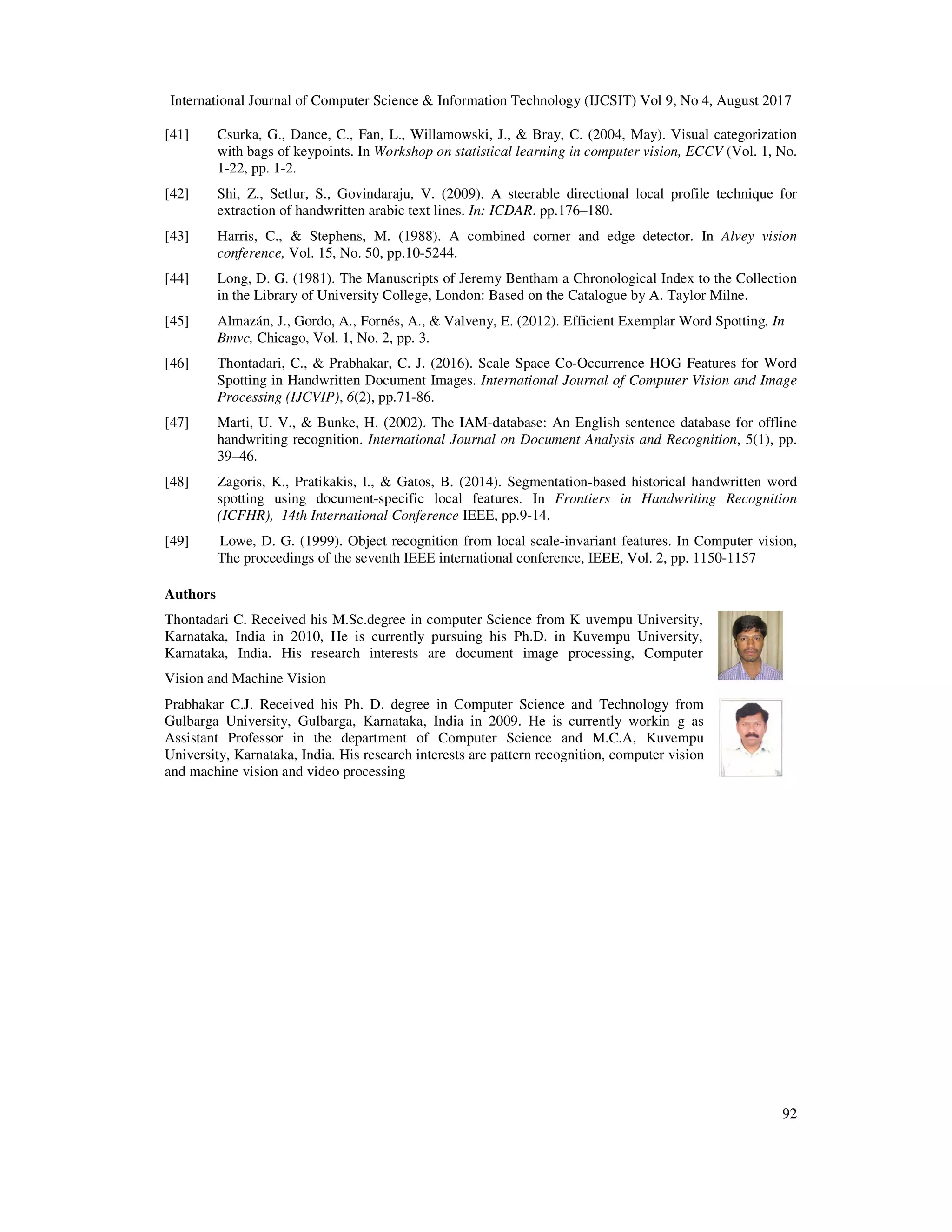 Bag of Visual Words for Word Spotting in Handwritten Documents Based on ...