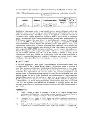 Bag of Visual Words for Word Spotting in Handwritten Documents Based on Curvature Features | PDF