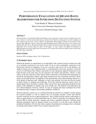 PERFORMANCE EVALUATION OF J48 AND BAYES ALGORITHMS FOR INTRUSION DETECTION SYSTEM | PDF