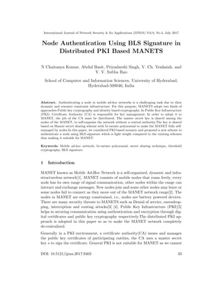 Node Authentication Using BLS Signature in Distributed PKI Based MANETS | PDF
