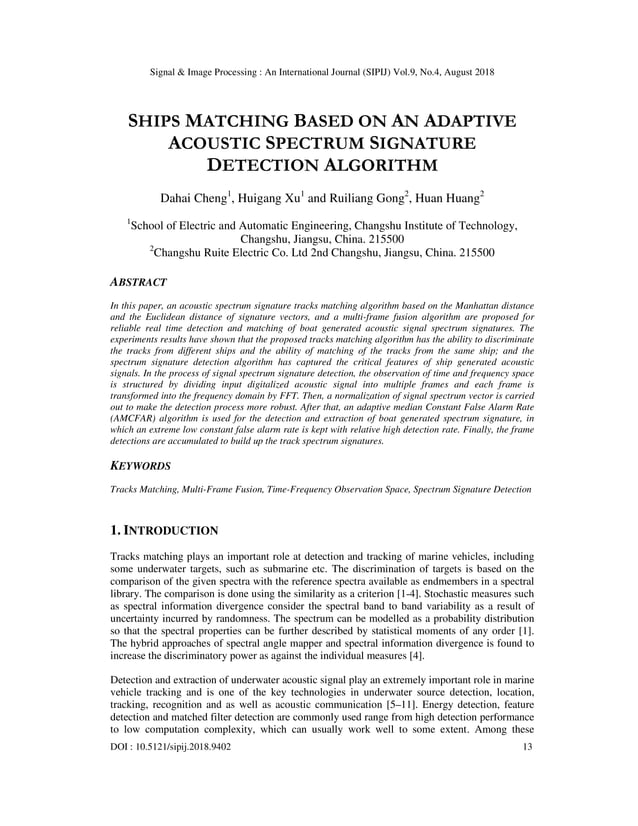 SHIPS MATCHING BASED ON AN ADAPTIVE ACOUSTIC SPECTRUM SIGNATURE ...