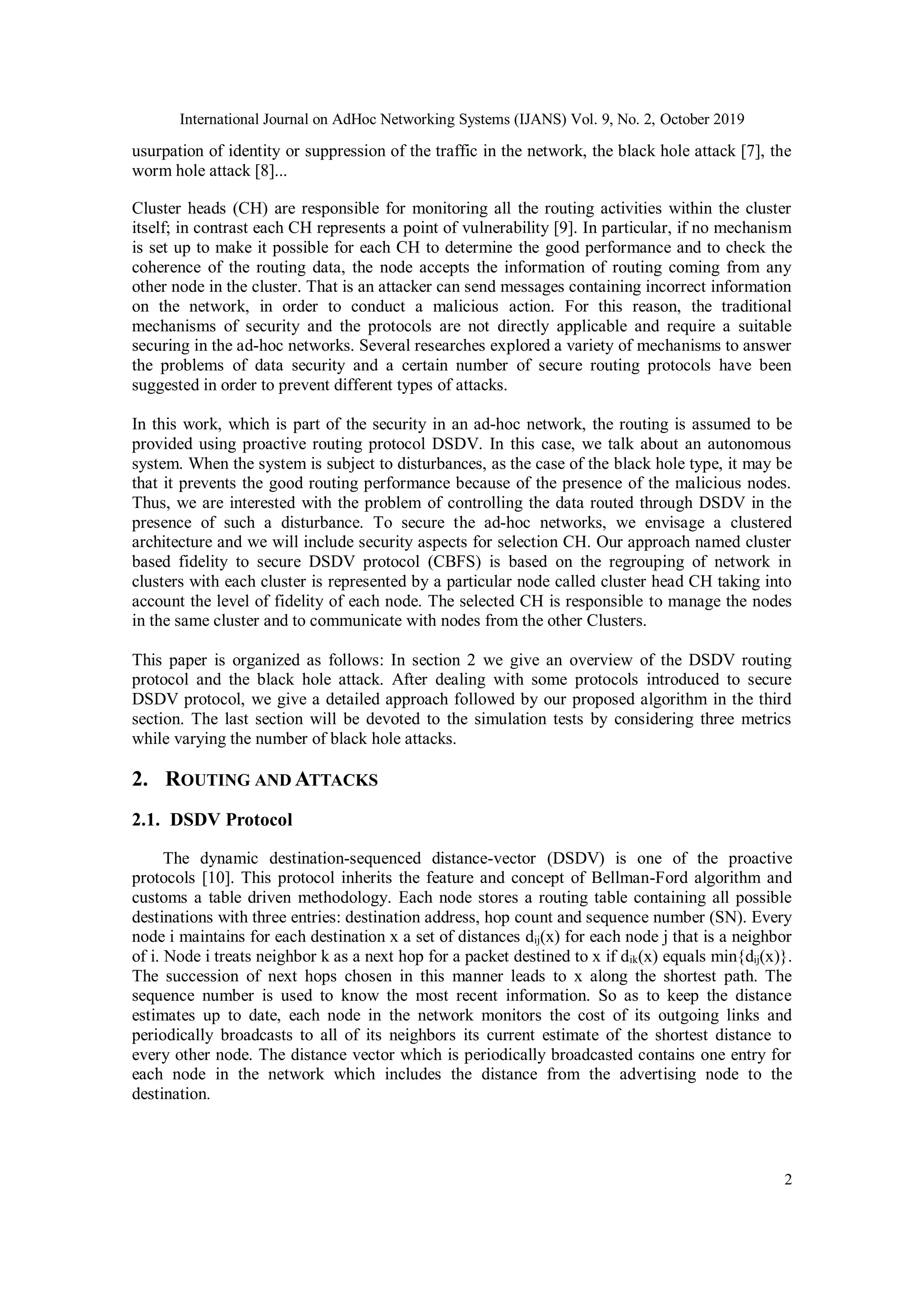 Cluster Based Fidelity to Secure DSDV Protocol Against Black Hole ...