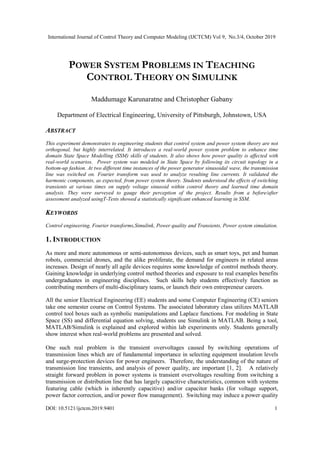 Power System Problems in Teaching Control Theory on Simulink | PDF