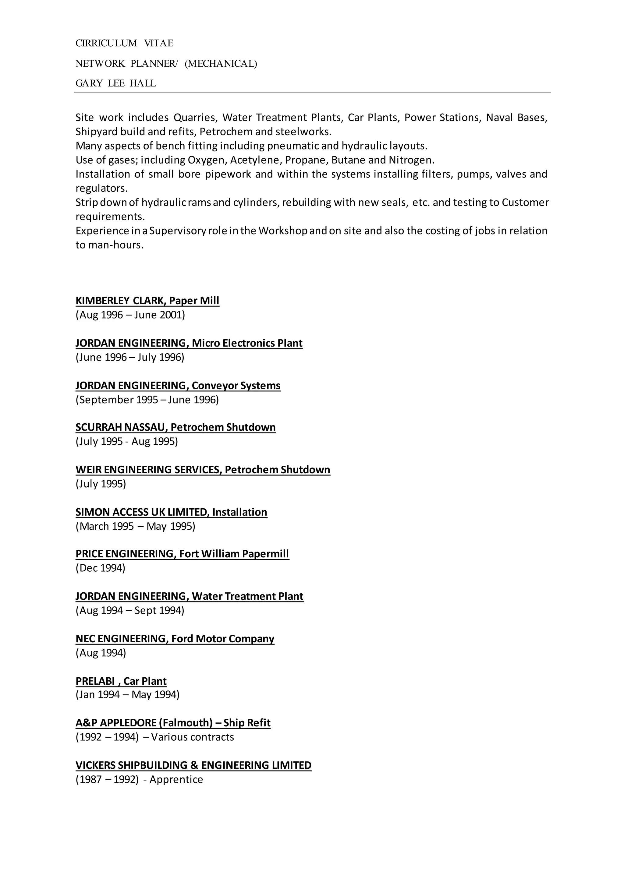 Gary Hall CV 2015 | DOCX | Civil Engineering Industry | Industries