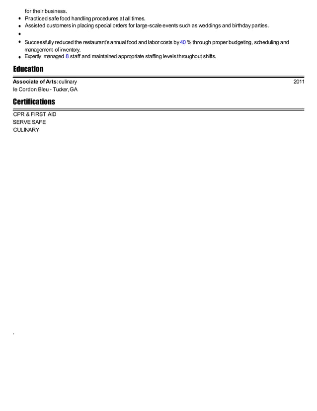 Marsha CULINARY Resume 3 | PDF