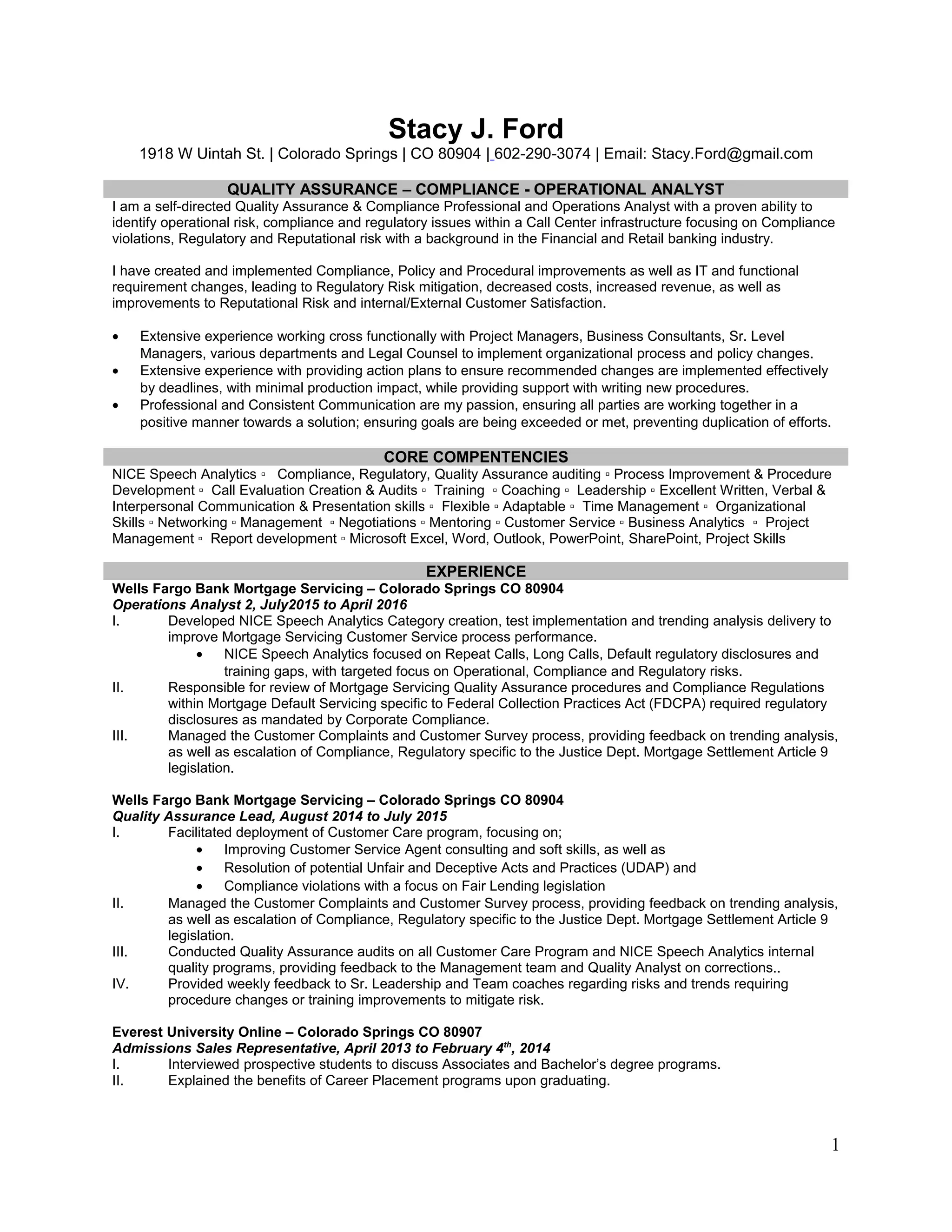 S Ford Resume Compliance.04.15. | DOC