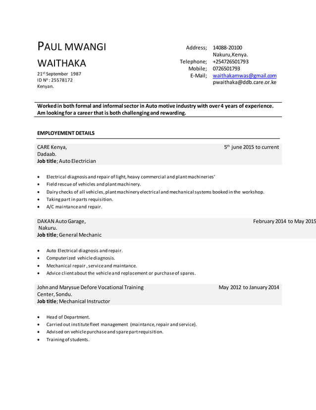 CV Paul Waithaka 2016 | PDF