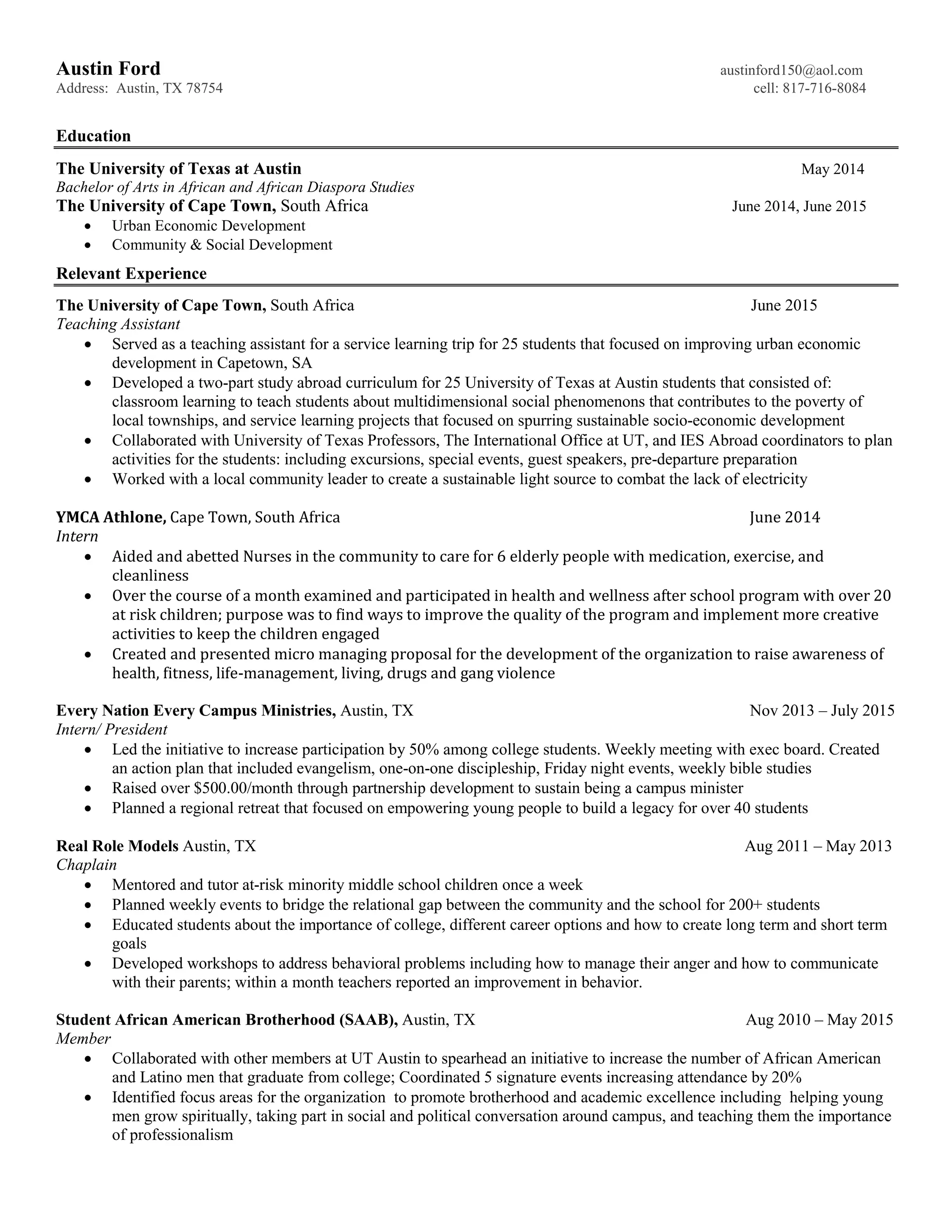 Ford, Austin Resume | PDF