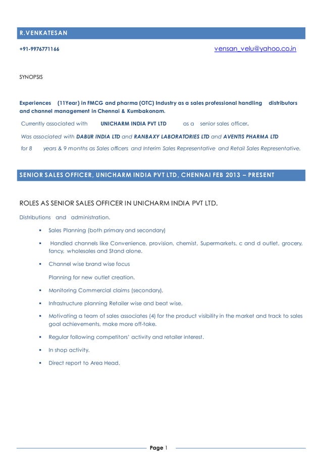resume venkatesan.r | DOCX | Sales | Business