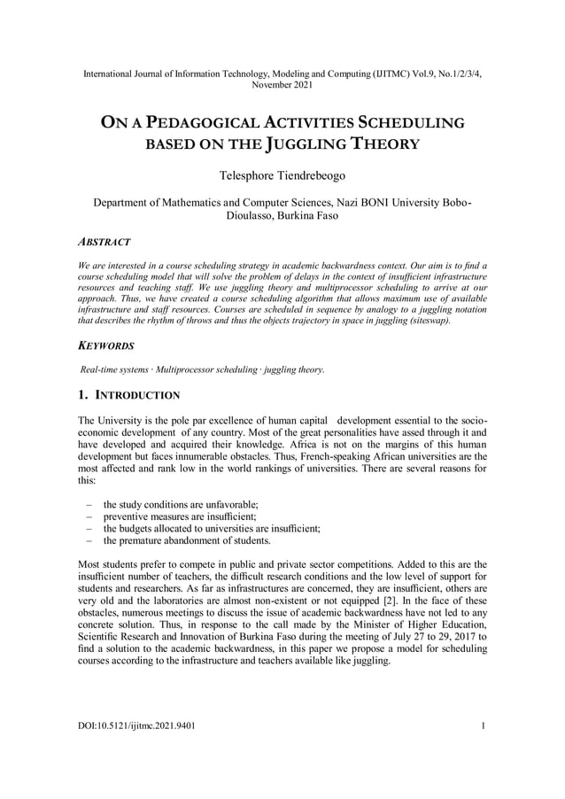 On a Pedagogical Activities Scheduling based on the Juggling Theory | PDF