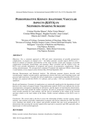 PERIOPERATIVE KIDNEY ANATOMIC VASCULAR ASPECTS (KAVA) IN NEPHRON ...