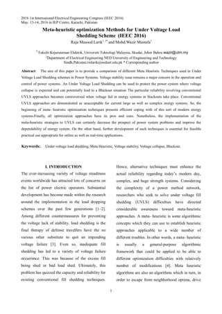 Meta-heuristic optimization Methods for Under Voltage Load Shedding ...