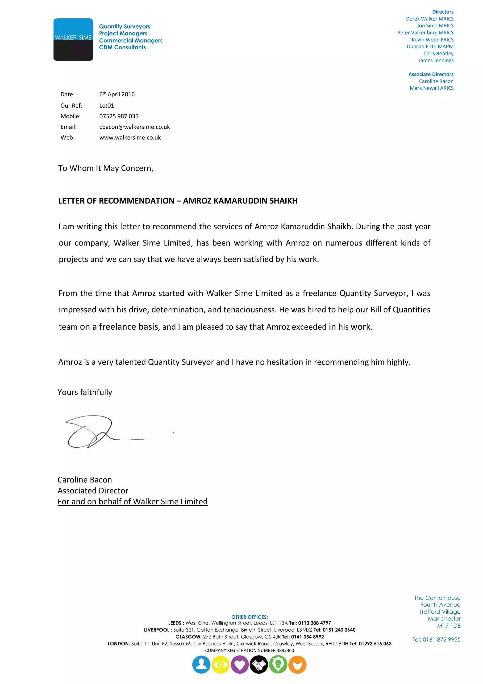 LETTER OF RECOMMENDATION – AMROZ KAMARUDDIN SHAIKH | PDF