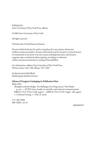 Metaphor And Knowledge The Challenges Of Writing Science Ken Baake | PDF