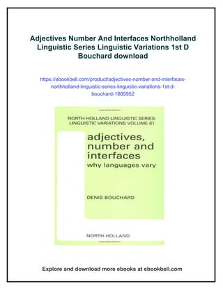Adjectives Number And Interfaces Northholland Linguistic Series ...