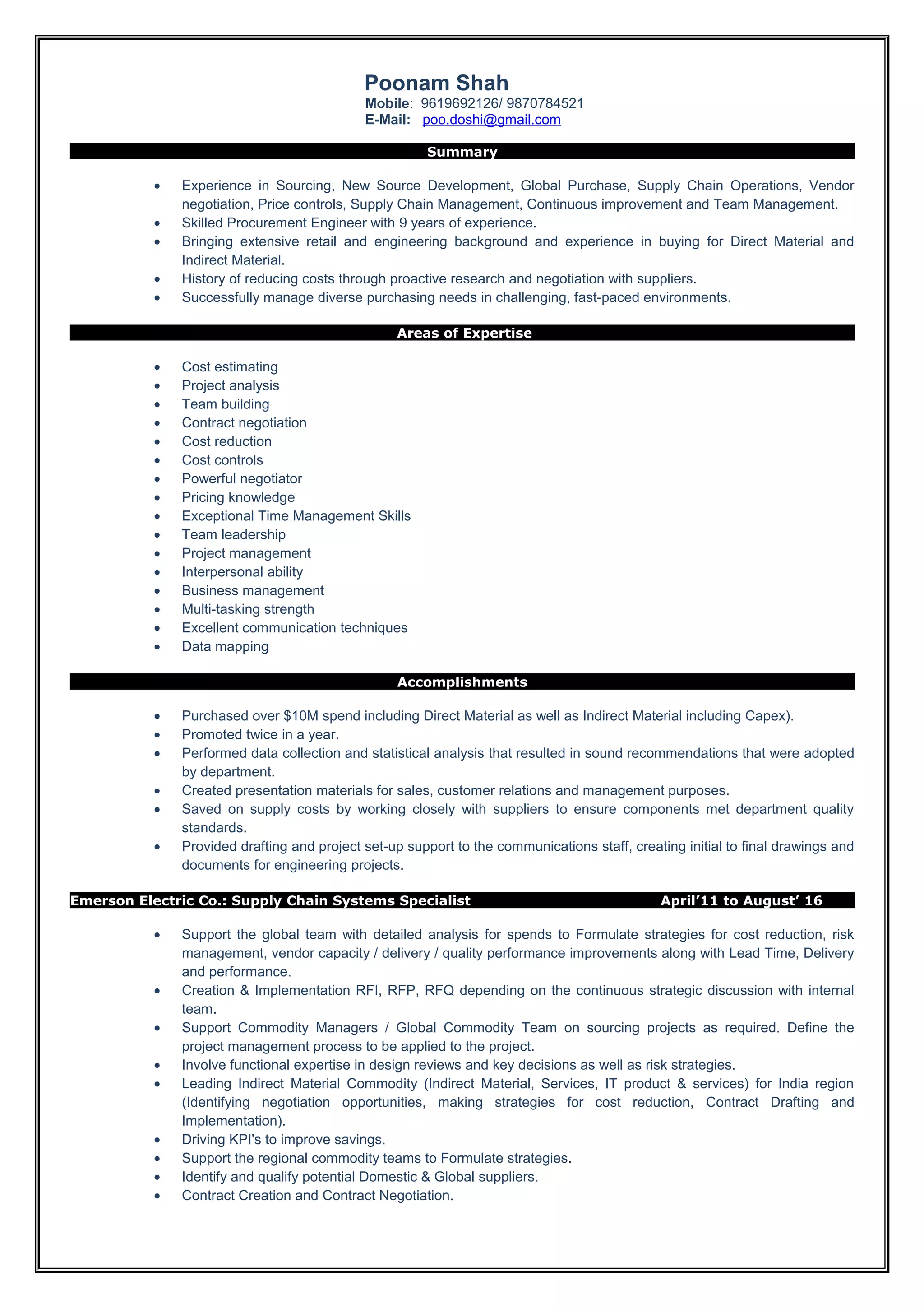 Poonam_Resume-2016 -Procurement | DOC