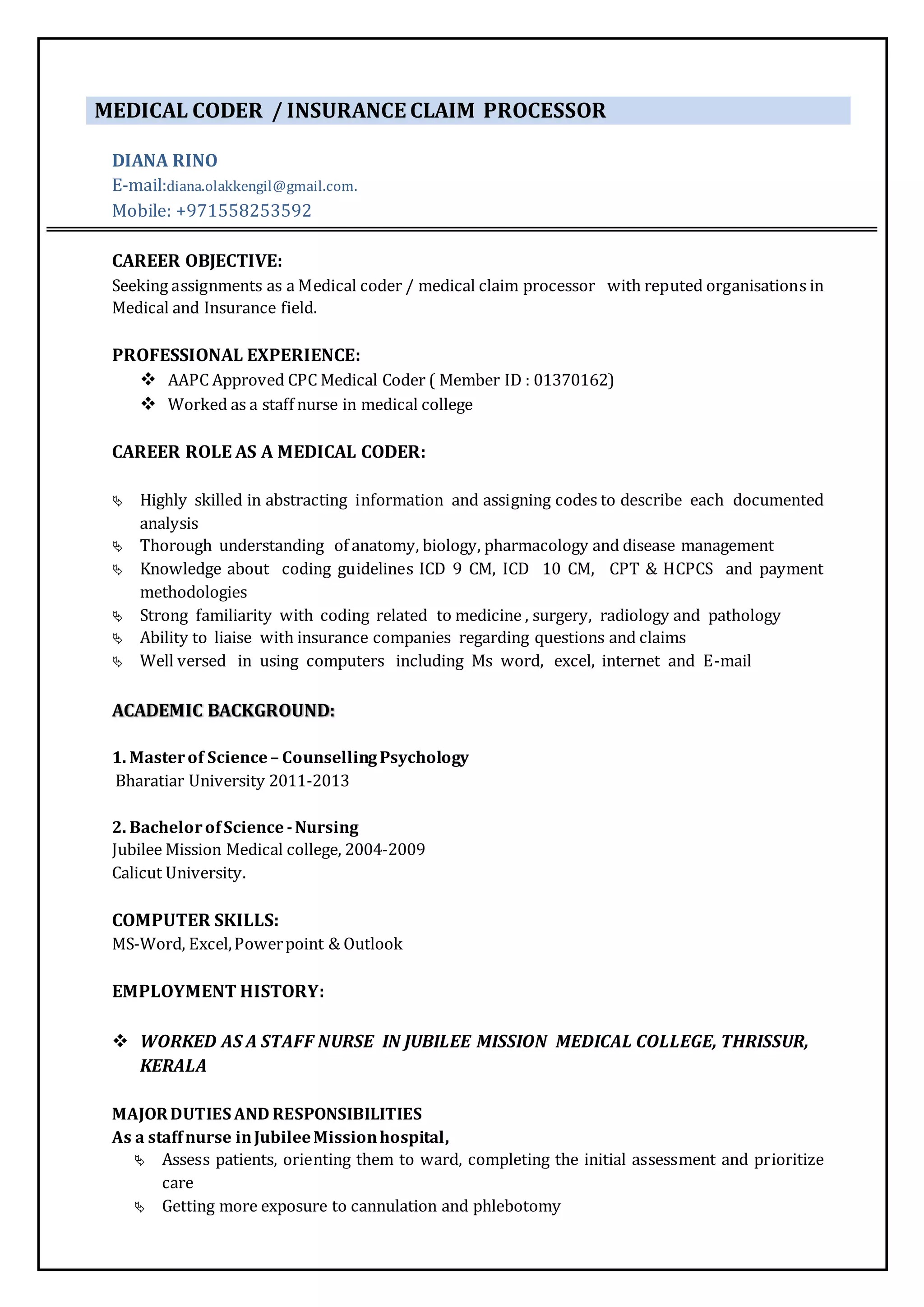 Resume - Medical Coder | DOCX