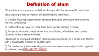 Slum problems and measures | PPTX