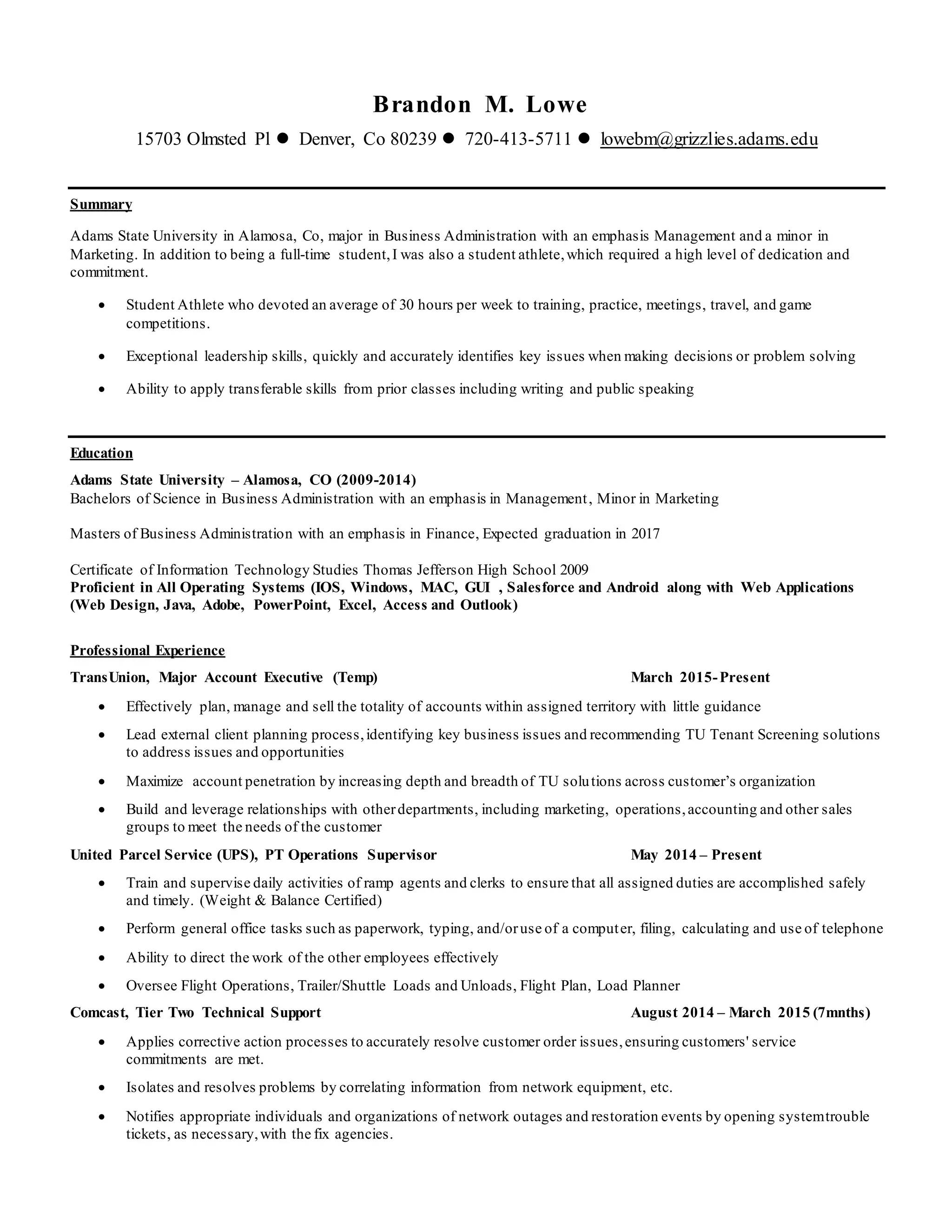 Brandon Resume 2015 | DOCX
