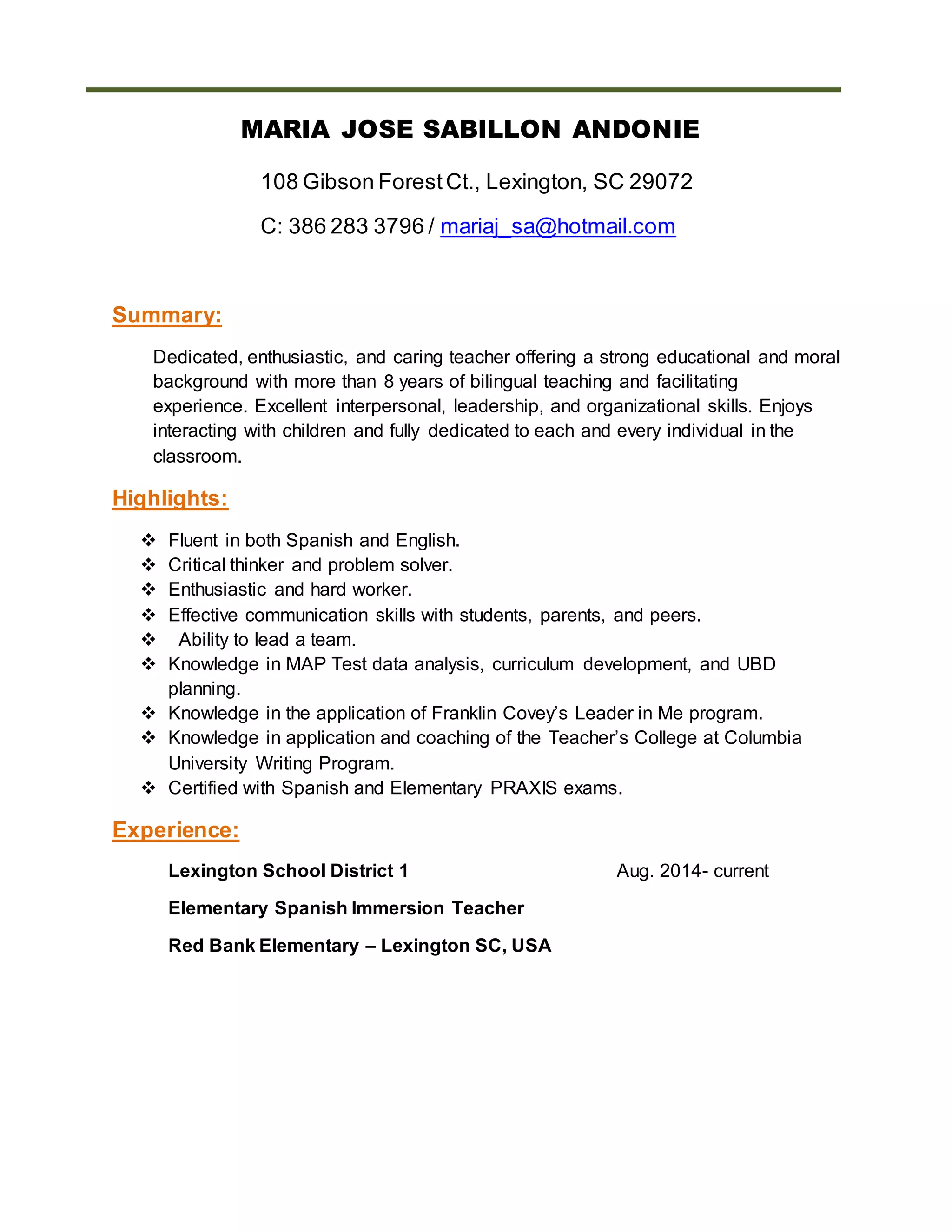 resume maria jose | PDF