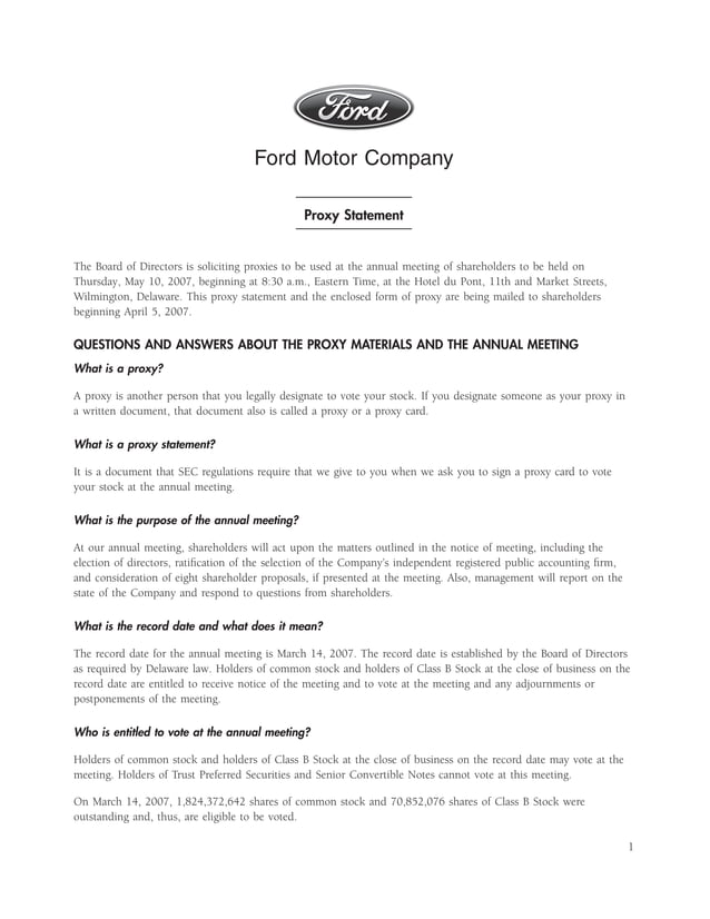 ford 2007 Proxy Statement | PDF