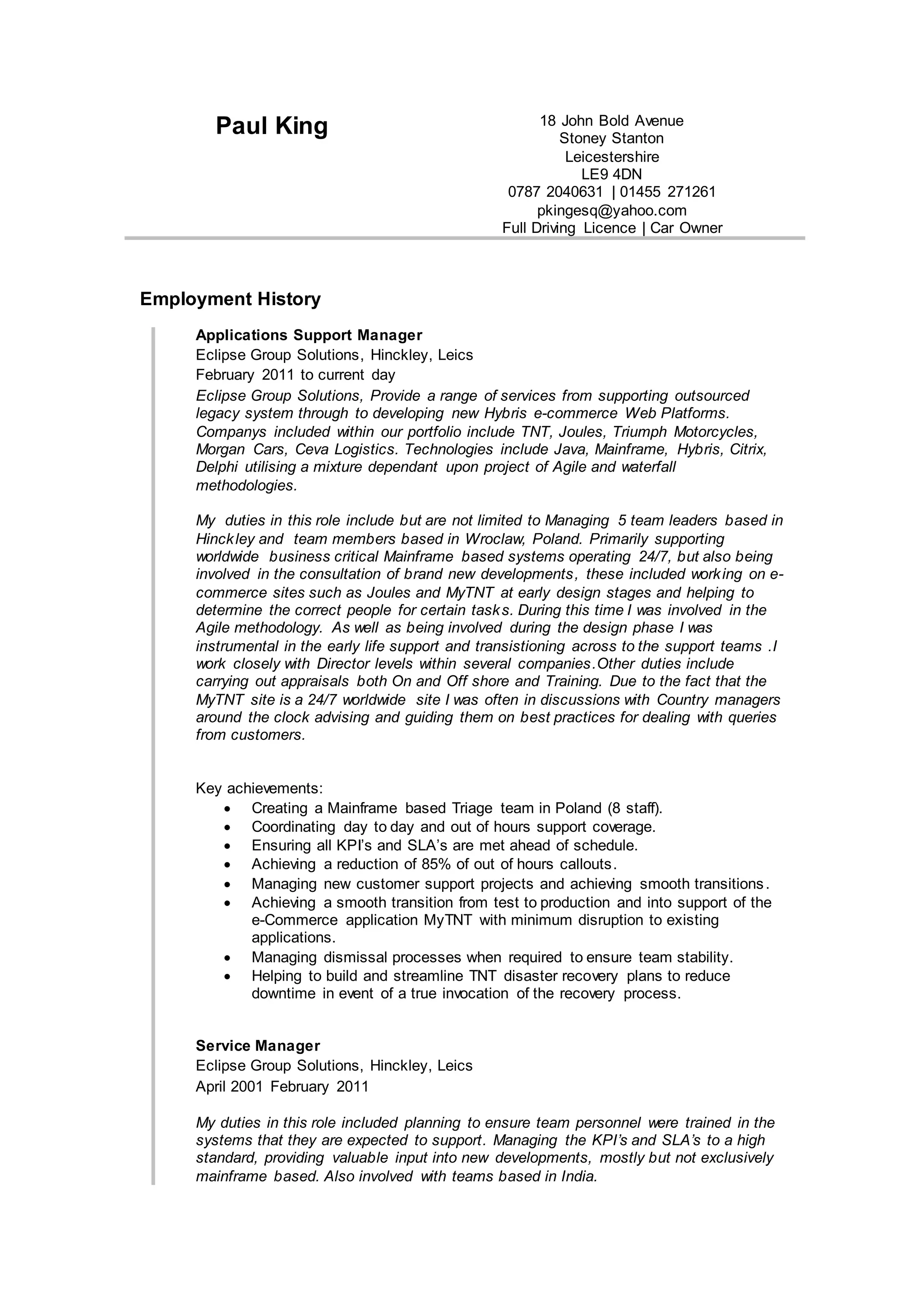 Paul King CV | DOCX