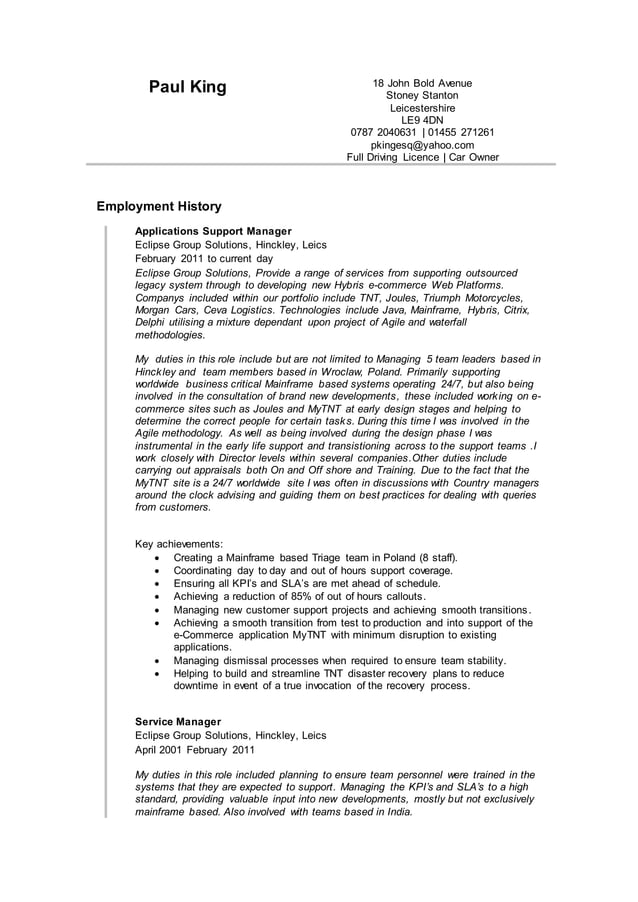 Paul King CV | DOCX