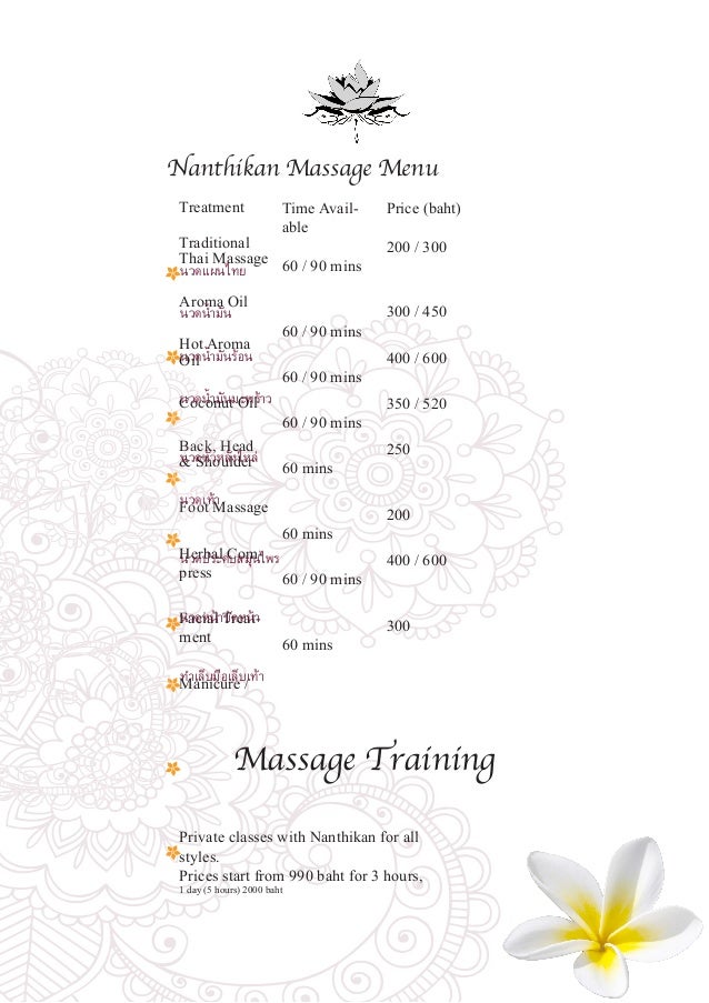 Massage Menu