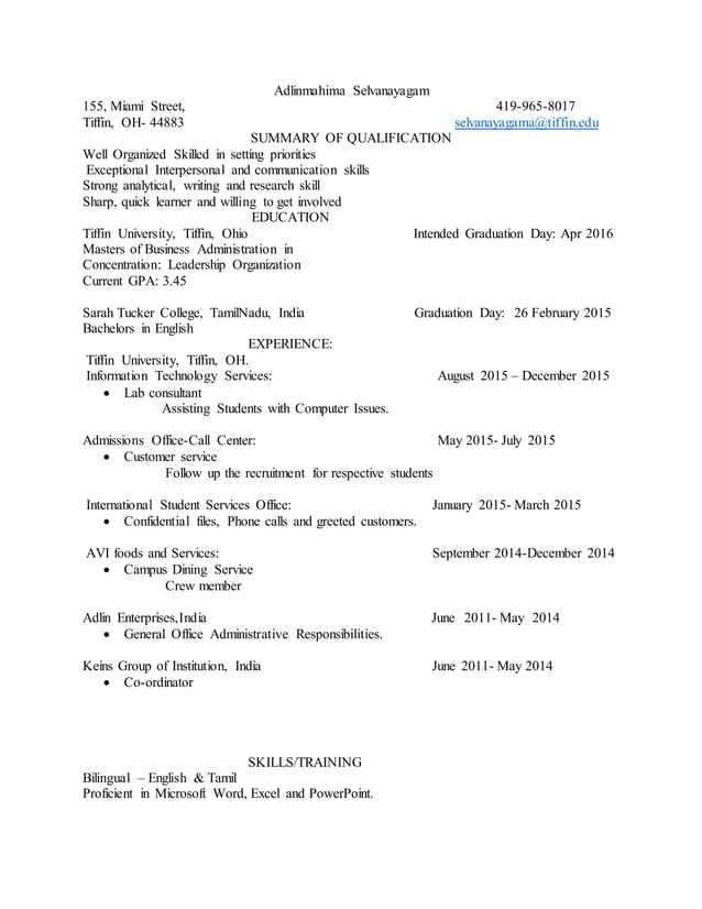 Adlin's Resume | DOCX