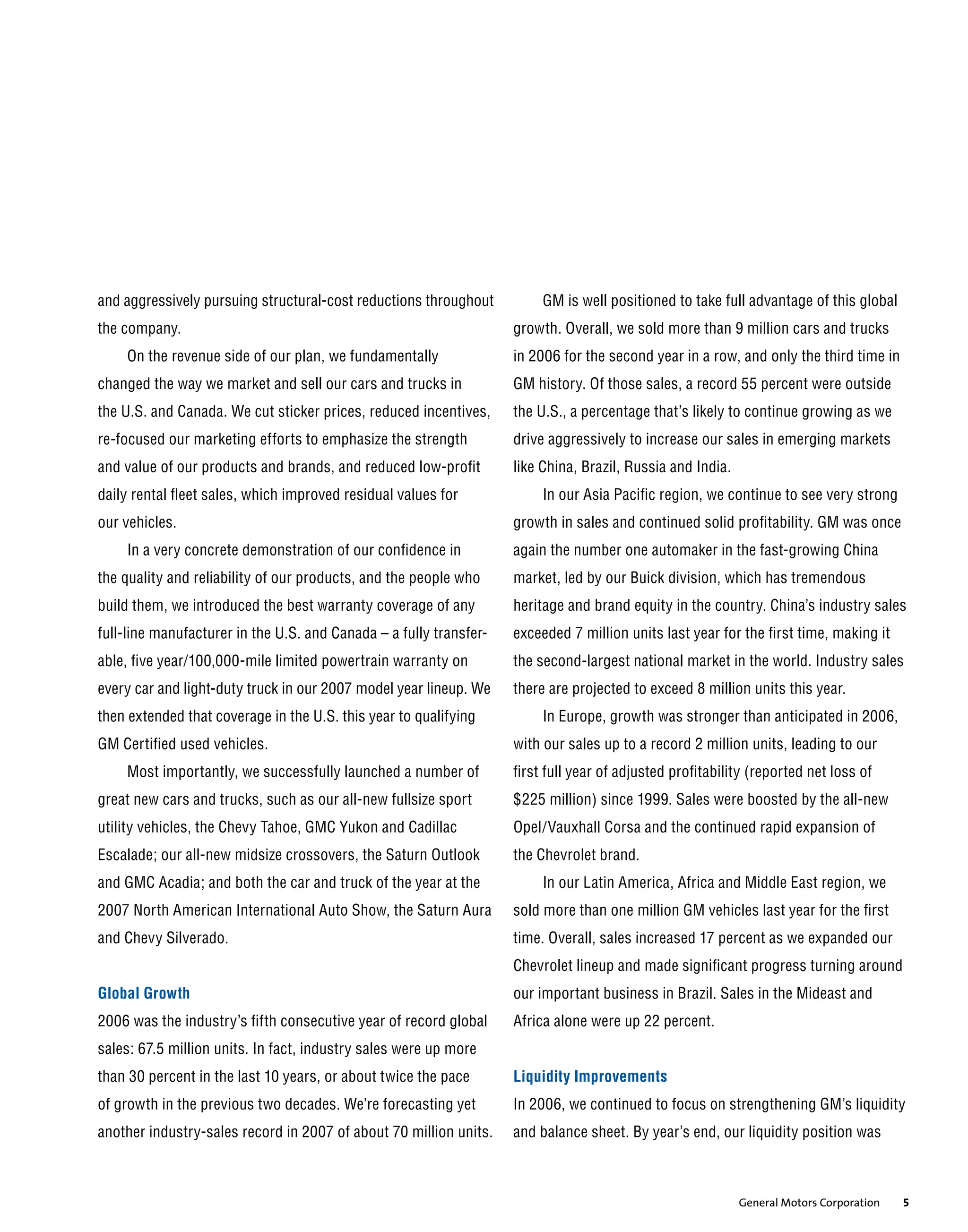 gm 2006 Annual Report Letter to Stockholders | PDF