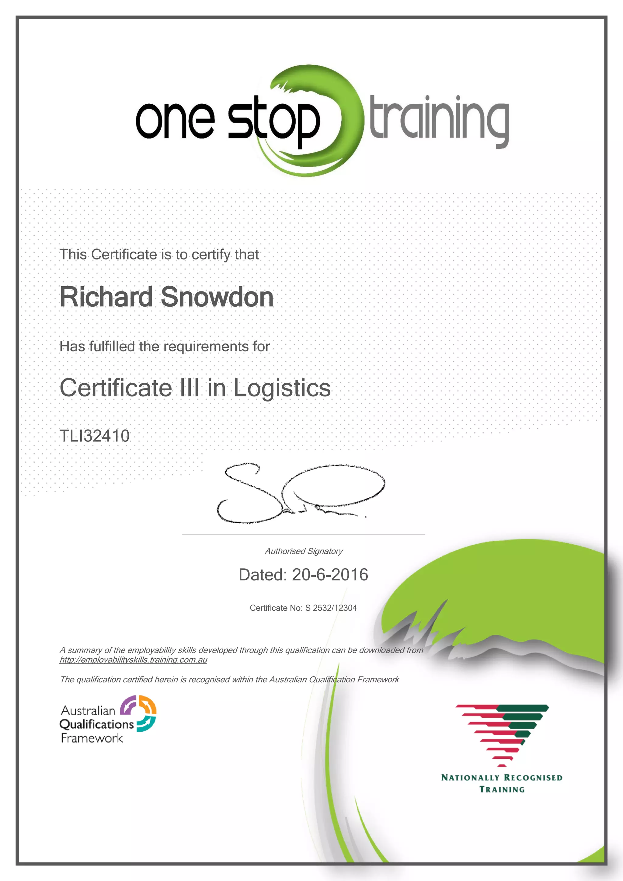 Certificate III in Logistics | PDF