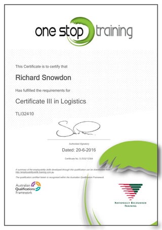 Certificate III in Logistics | PDF