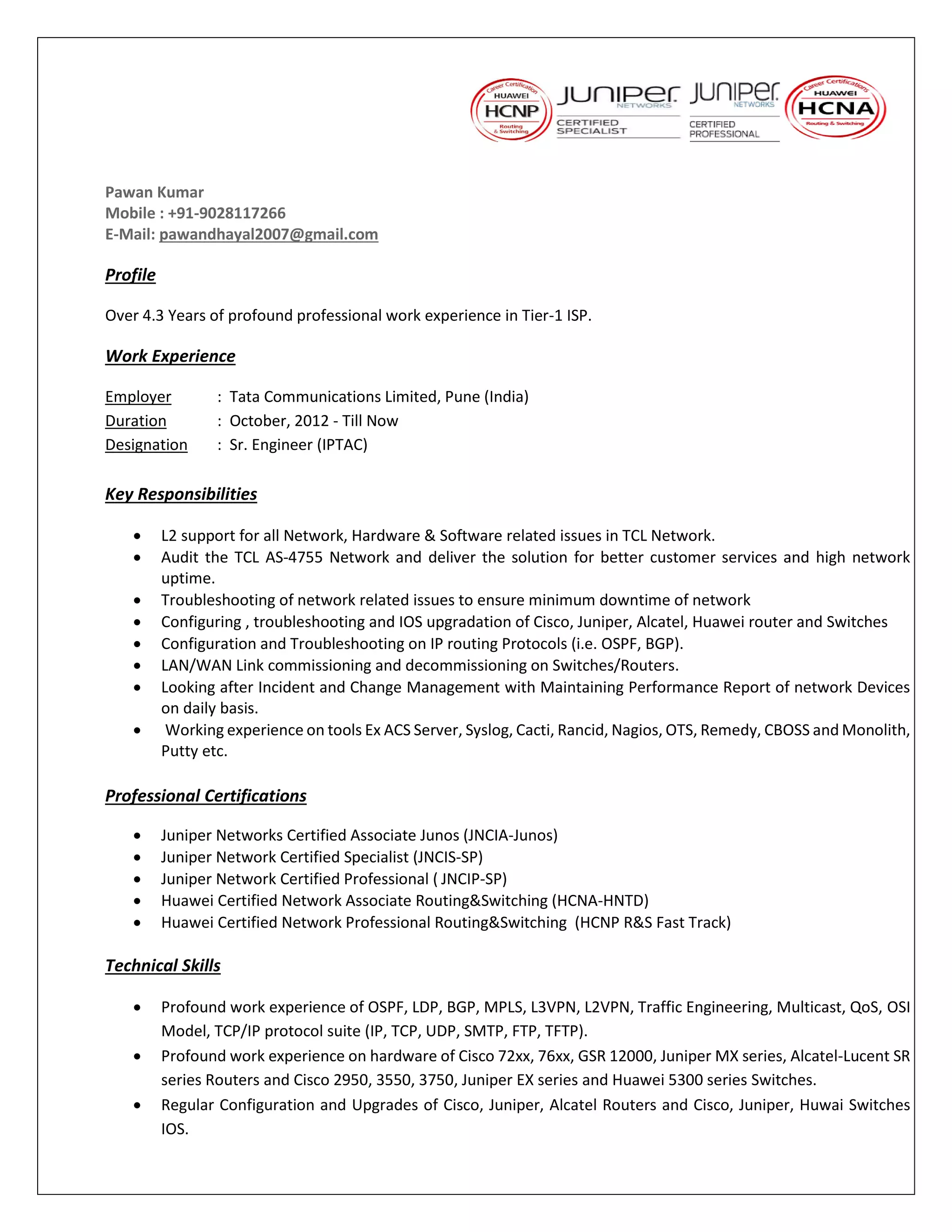 Resume-IP TAC L3 Engineer 4.5 Yrs. Exp. | PDF