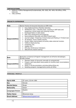 MBA-Farhana Resume | PDF