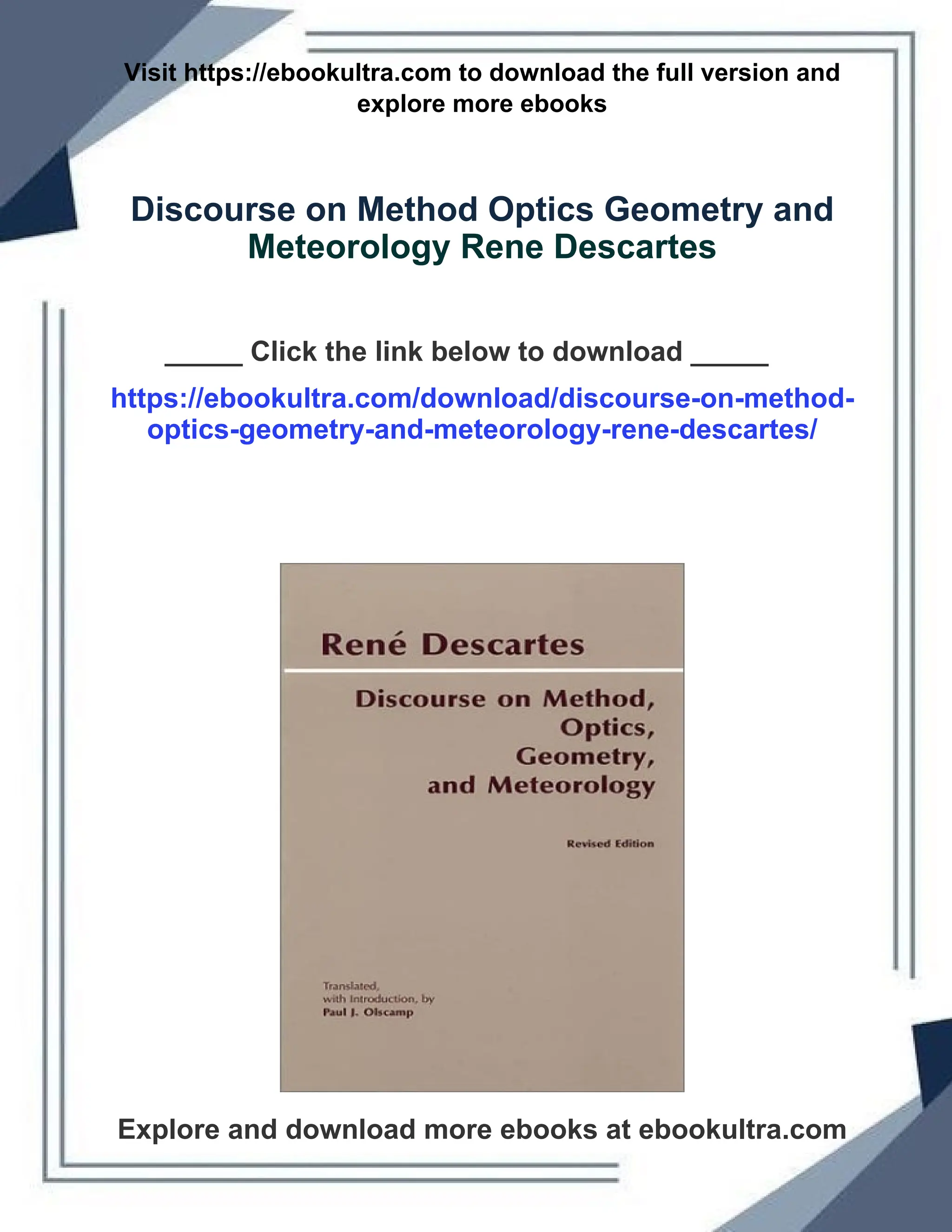 Discourse on Method Optics Geometry and Meteorology Rene Descartes | PDF