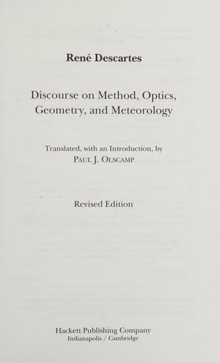 Discourse on Method Optics Geometry and Meteorology Rene Descartes | PDF