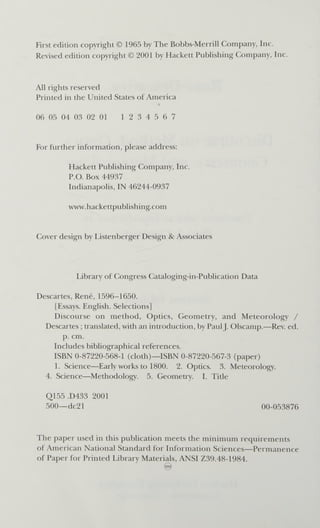 Discourse on Method Optics Geometry and Meteorology Rene Descartes | PDF