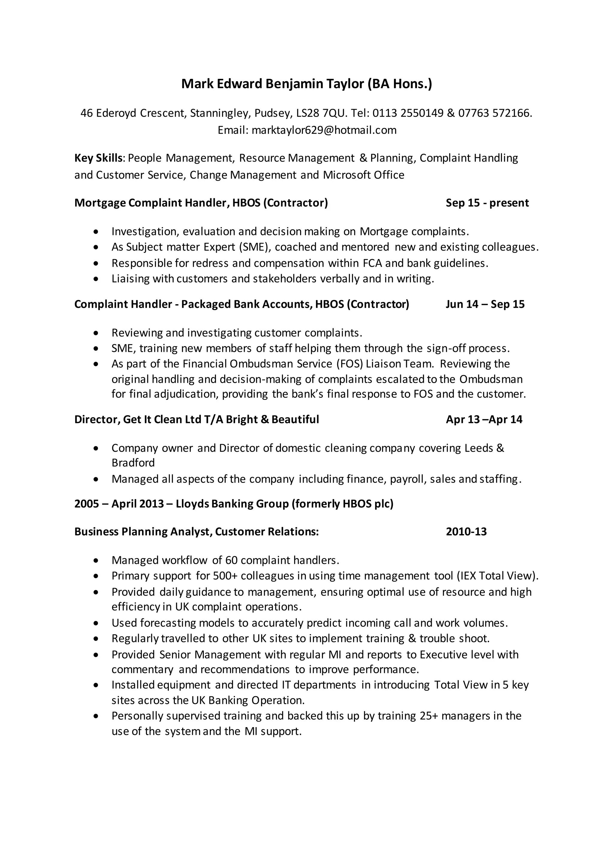 Mark Taylor CV | DOCX
