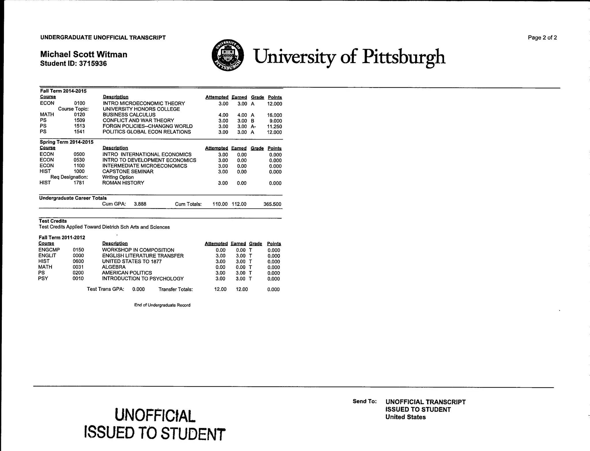 Unofficial Transcript | PDF