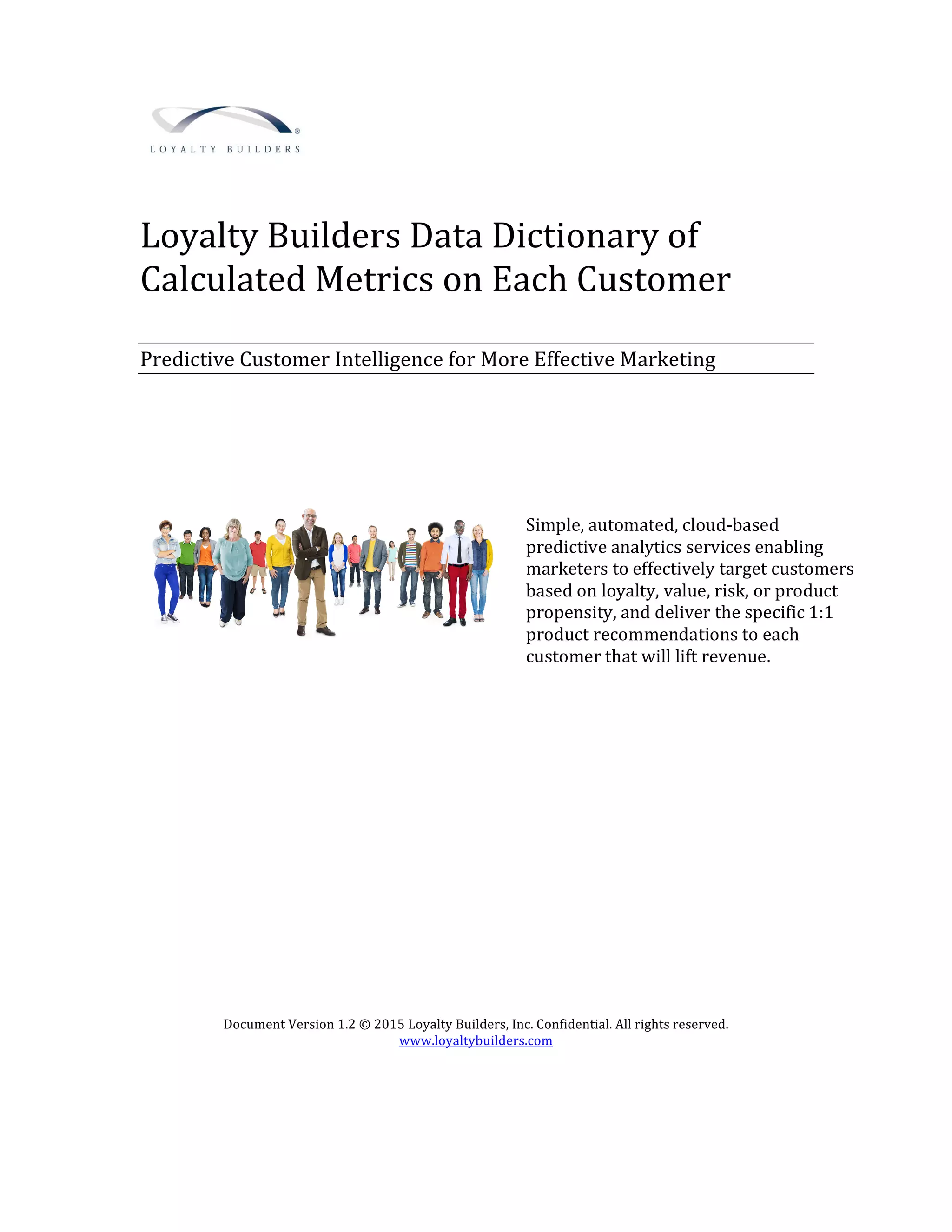 Loyalty Builders Predictive Metrics Dictionary 1.3F