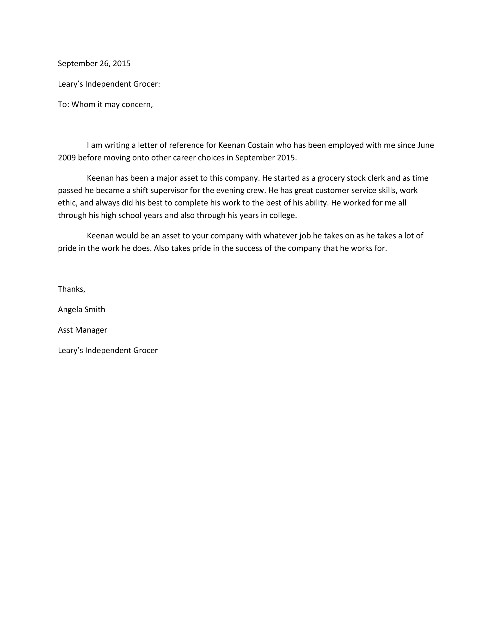 Angela Reference Letter | PDF