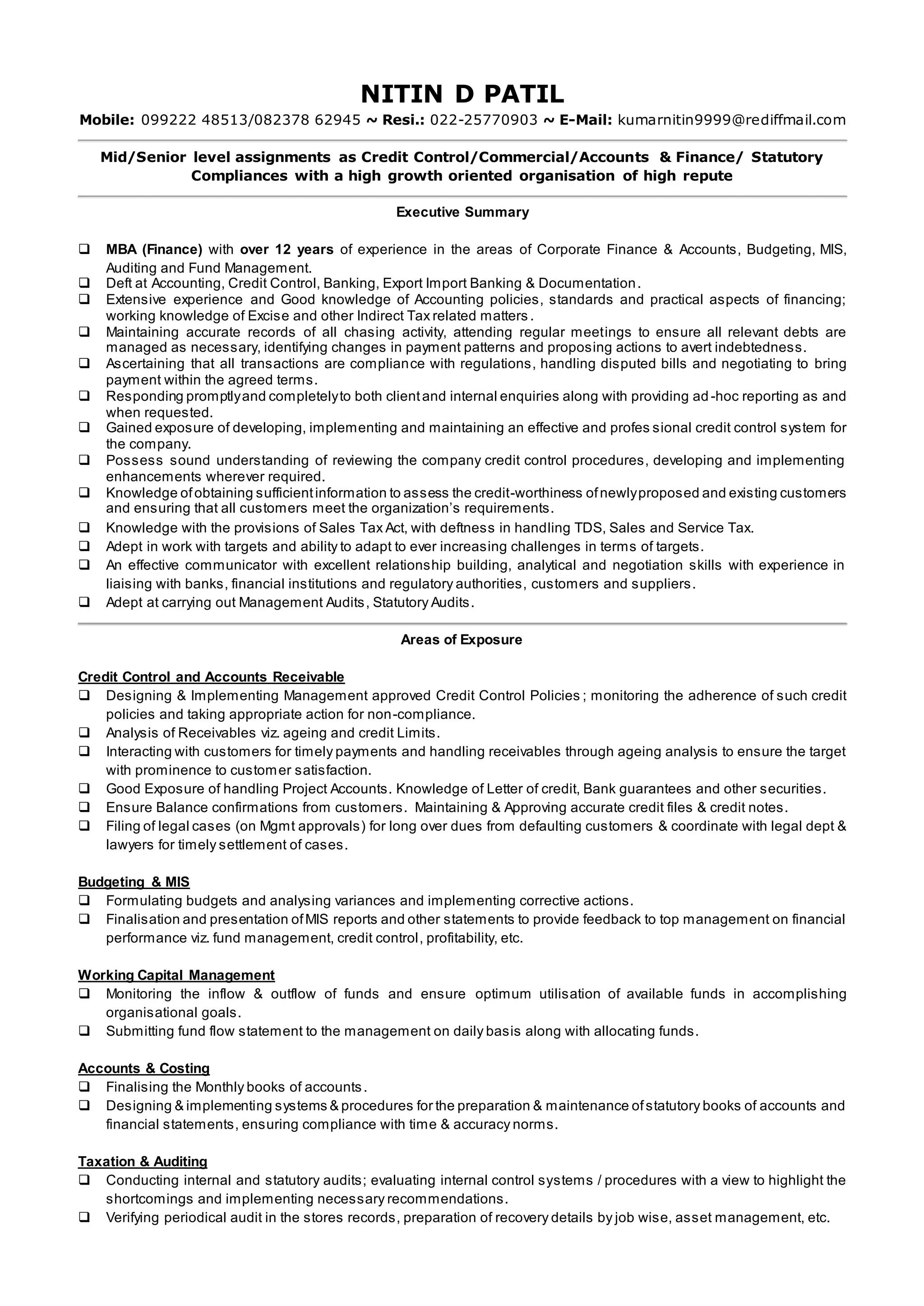 Resume_2016 (Nitin D Patil) | DOCX