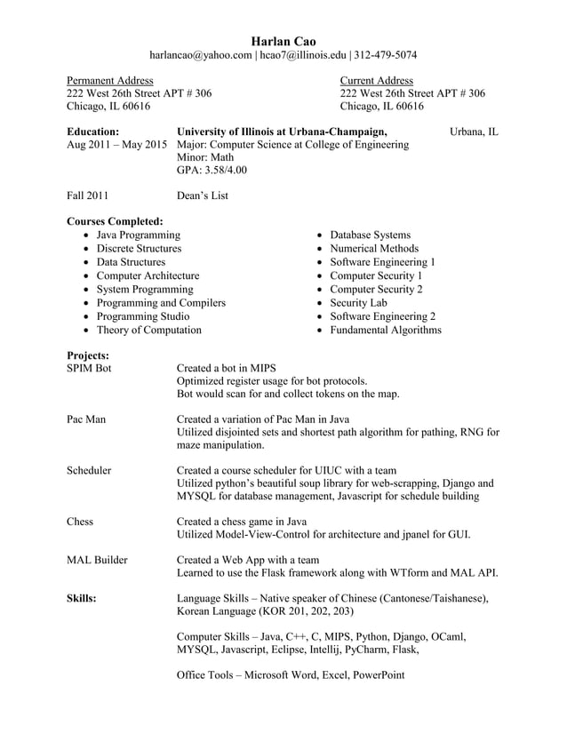 Harlan Cao Resume | PDF
