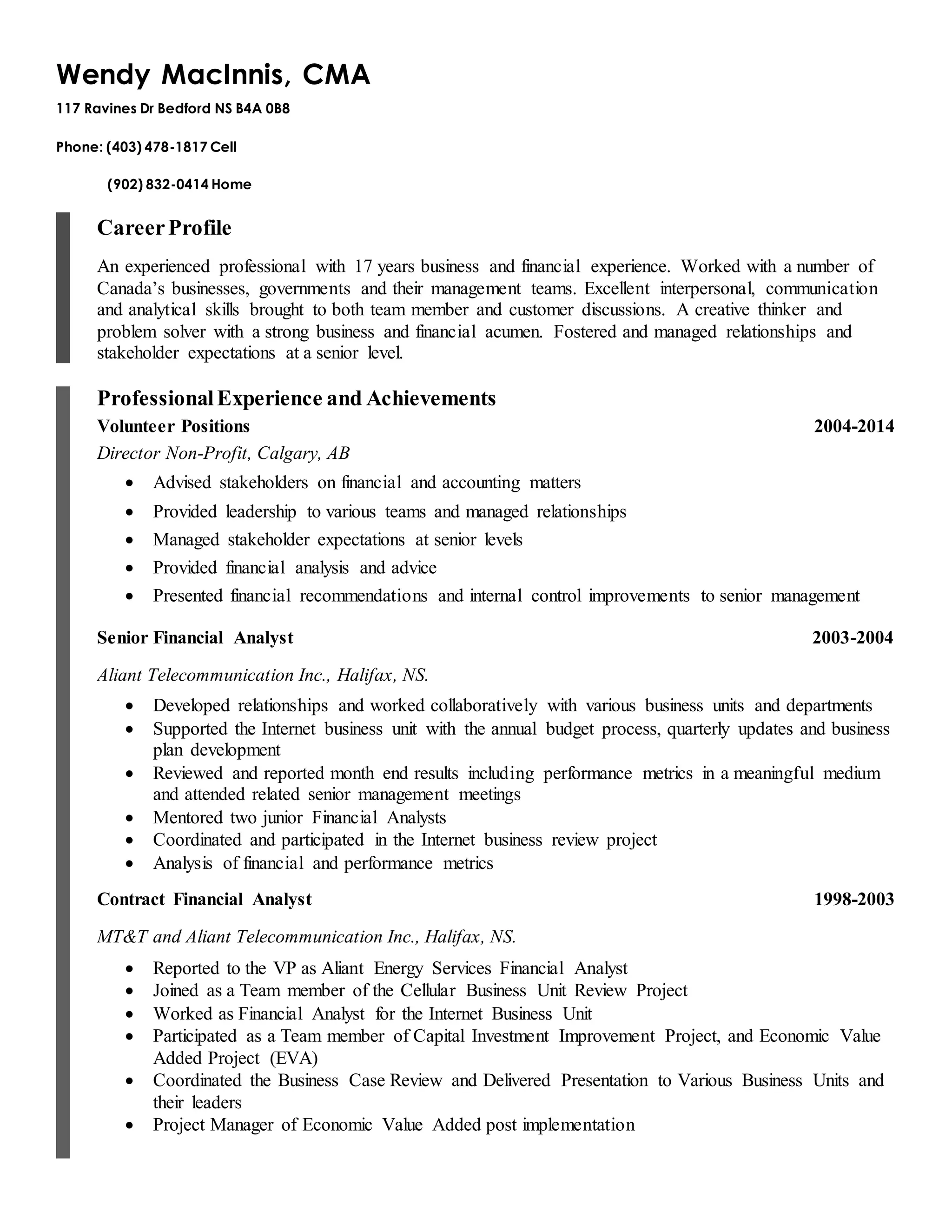 Wendy MacInnis Resume Final | DOCX | Business Administration | Business