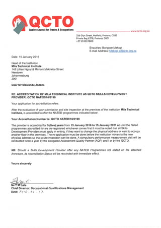 Accreditation Updated letter - Mila Technical Institute - | PDF