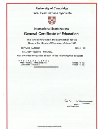 CXC & GCE Certificates, BA International Business Administration | PDF