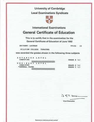 CXC & GCE Certificates, BA International Business Administration | PDF